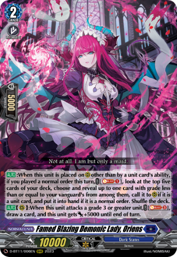 Famed Blazing Demonic Lady, Oriens (RRR) - Cardfight Vanguard Cards Singles - Cardfight Vanguard ...